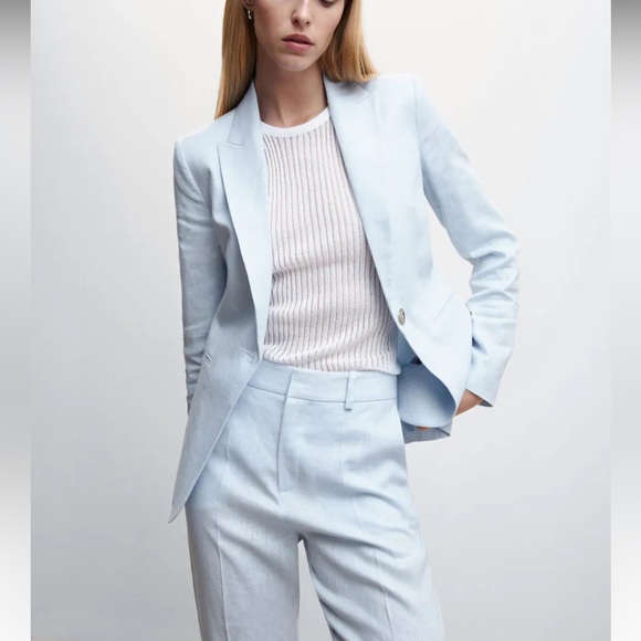 Mango | Jackets & Coats | Mango Light Blue Linen Blazer | Poshmark